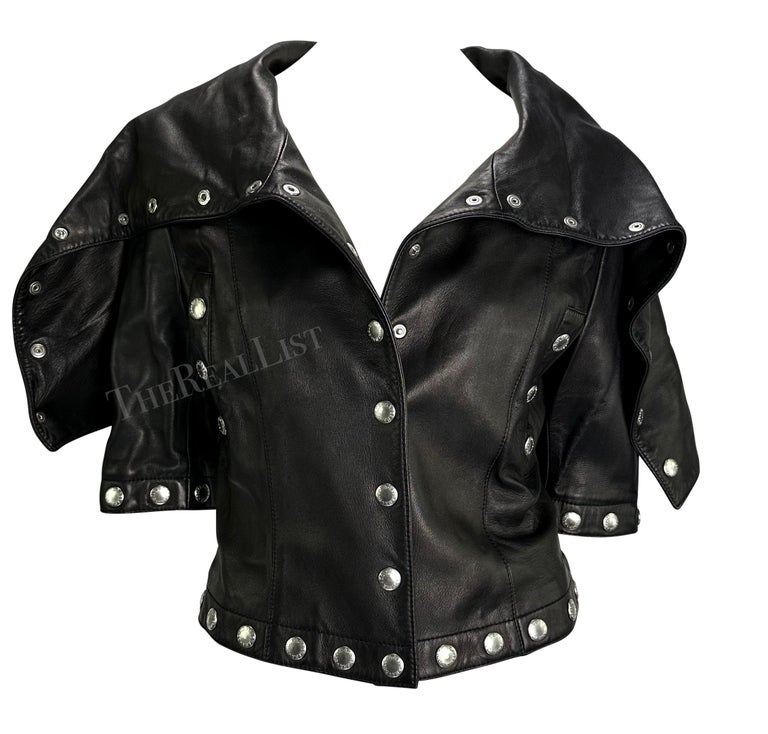 F/W 2003 Dolce and Gabbana Convertible Black Leather Logo Snap Jacket ...