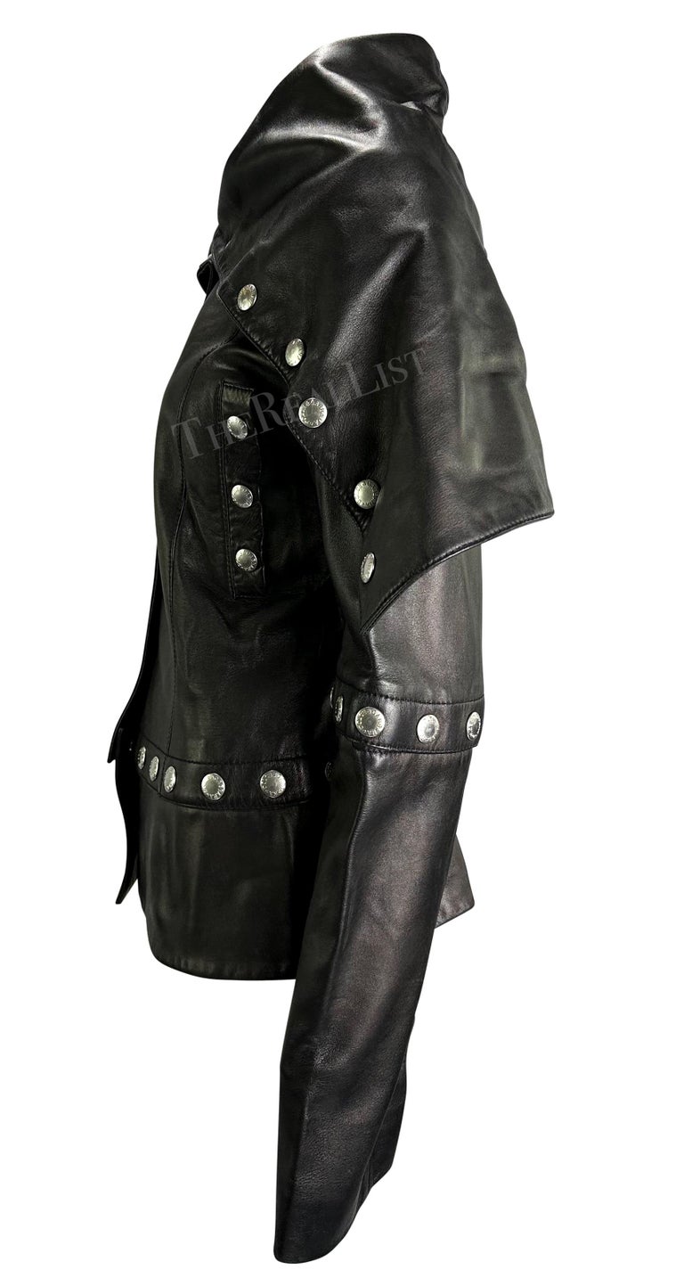 F/W 2003 Dolce and Gabbana Convertible Black Leather Logo Snap Jacket ...