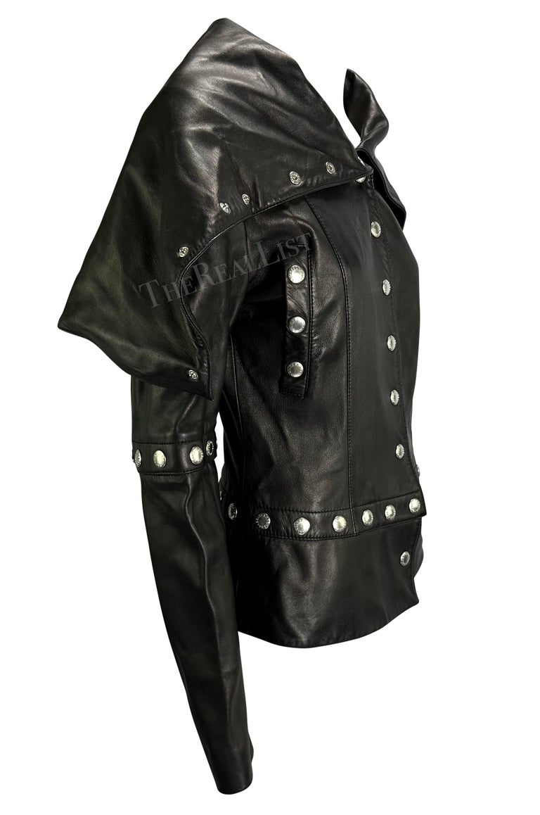 F/W 2003 Dolce and Gabbana Convertible Black Leather Logo Snap Jacket ...