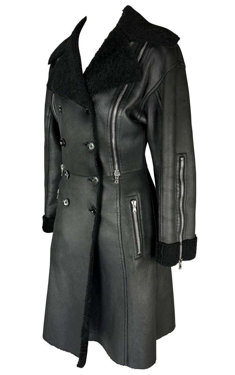 F/W 2003 Dolce and Gabbana Shearling Lined Black Leather Adjustable Zip ...