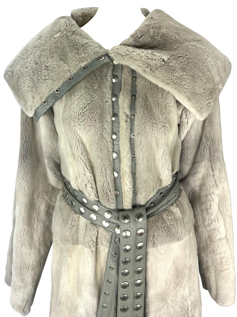 F/W 2003 Dolce and Gabbana Snap Adjustable Grey Orylag Fur Leather Coat ...