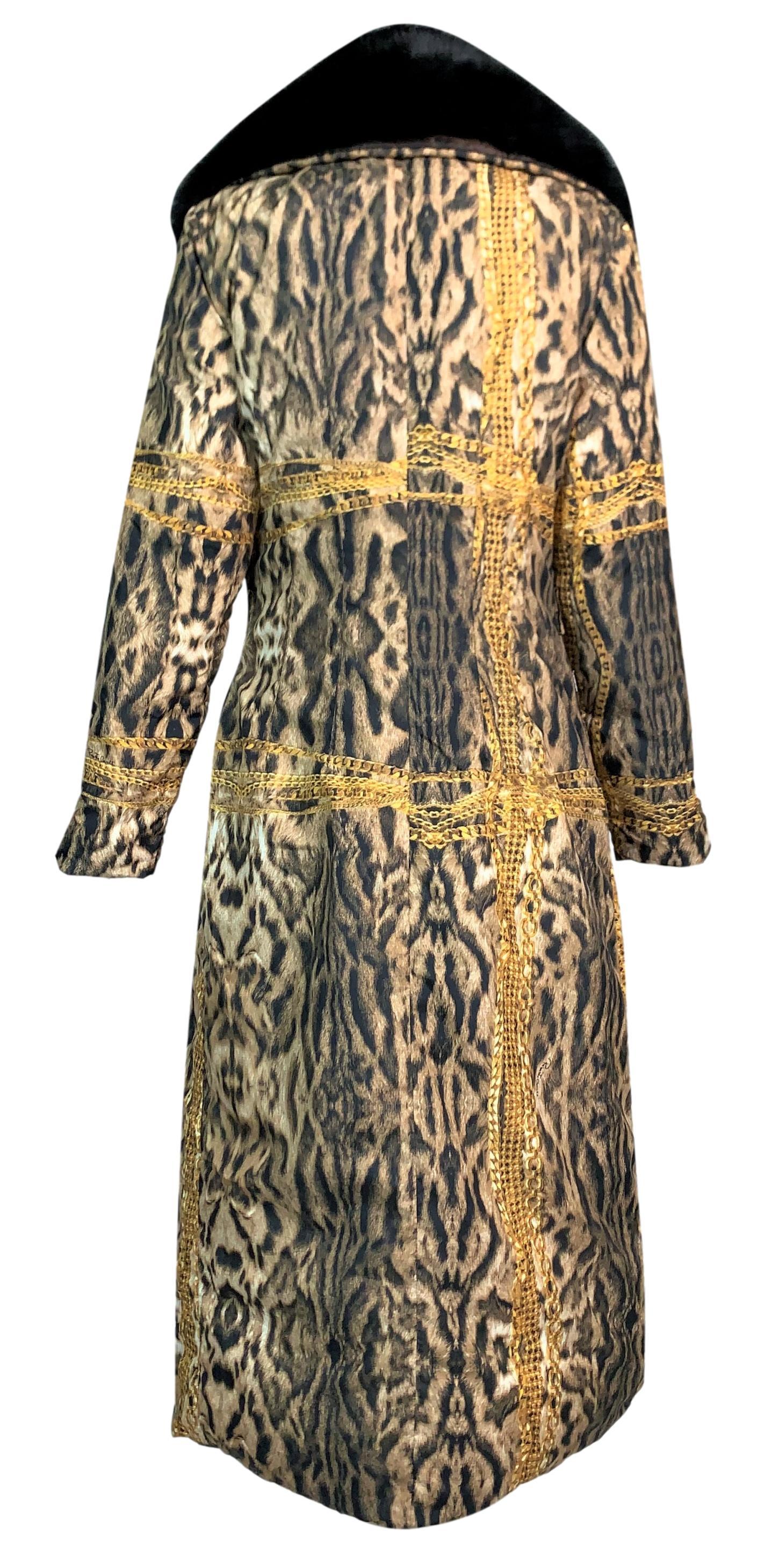 F/W 2003 Roberto Cavalli Unisex Leopard and Chains Print Silk ...