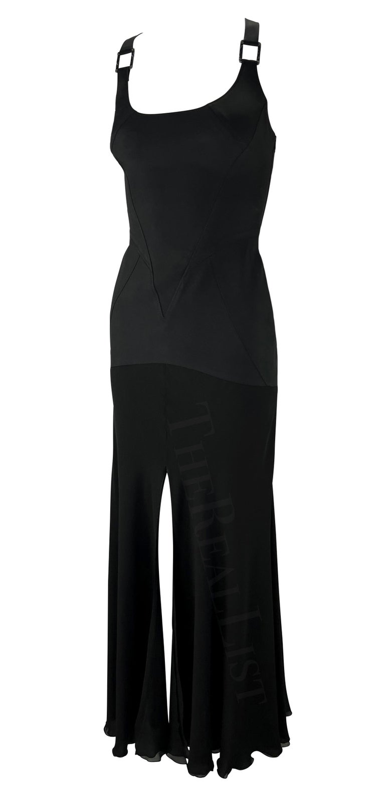 F/W 2003 Versace by Donatella Black Buckle Flare Slit Maxi Dress For ...