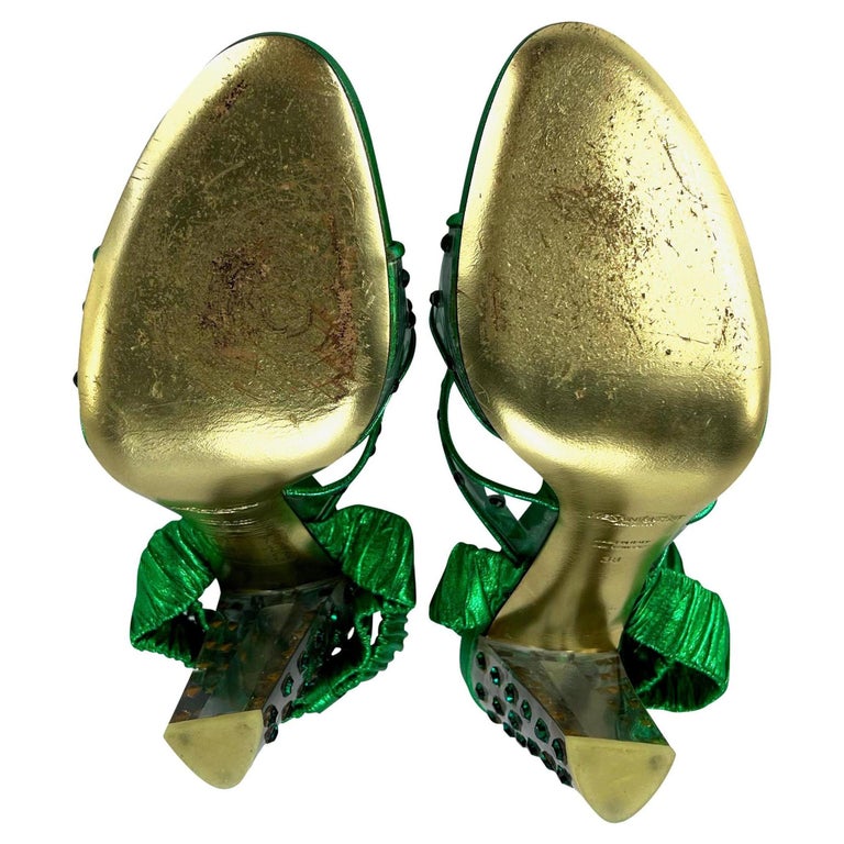 F/W 2003 Yves Saint Laurent by Tom Ford Green Rhinestone Lucite Pumps ...