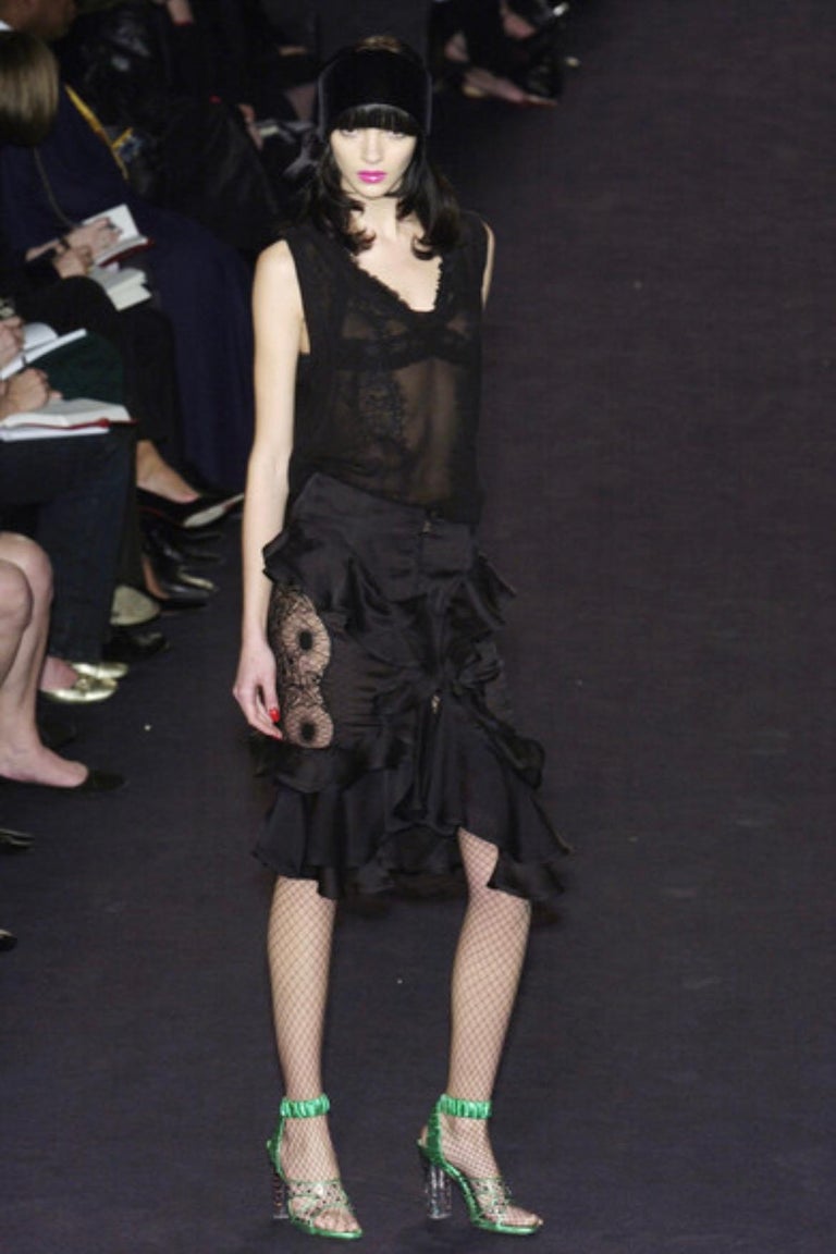 F/W 2003 Yves Saint Laurent by Tom Ford Sheer Lace Satin Ruffled Top ...