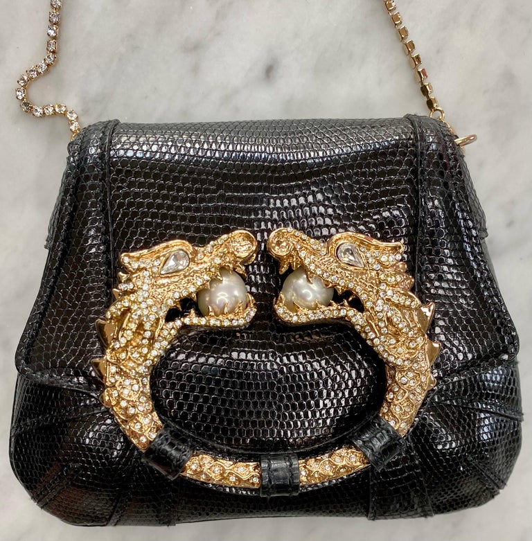 F/W 2004 Gucci by Tom Ford Black Lizard Rhinestone Dragon Chain Mini ...