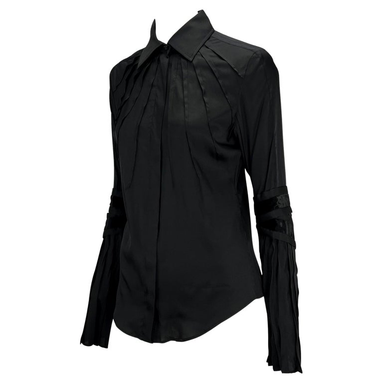 F/W 2004 Gucci by Tom Ford Finale Black Velvet Ribbon Pleated Button Up ...