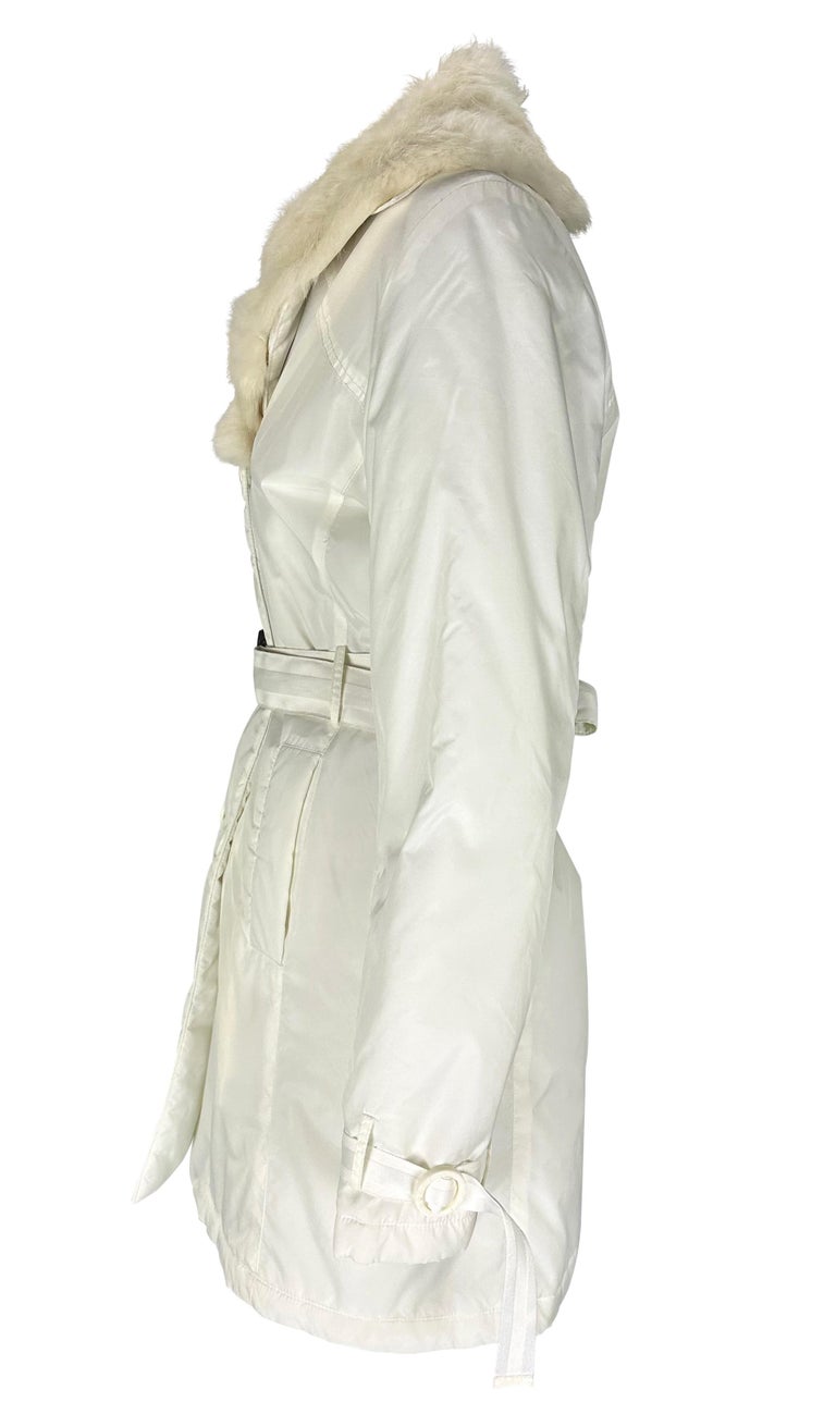 F/W 2004 Gucci by Tom Ford GG Rhinestone Buckle White Fur Trim Puffer ...