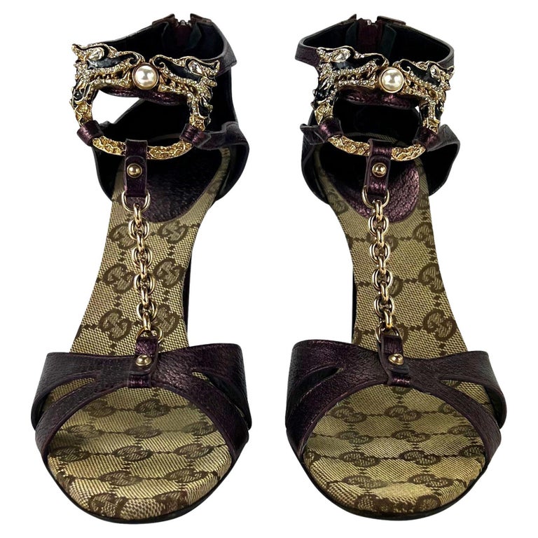 F/W 2004 Gucci by Tom Ford Rhinestone Purple Dragon Chain Heel Size 9 B ...