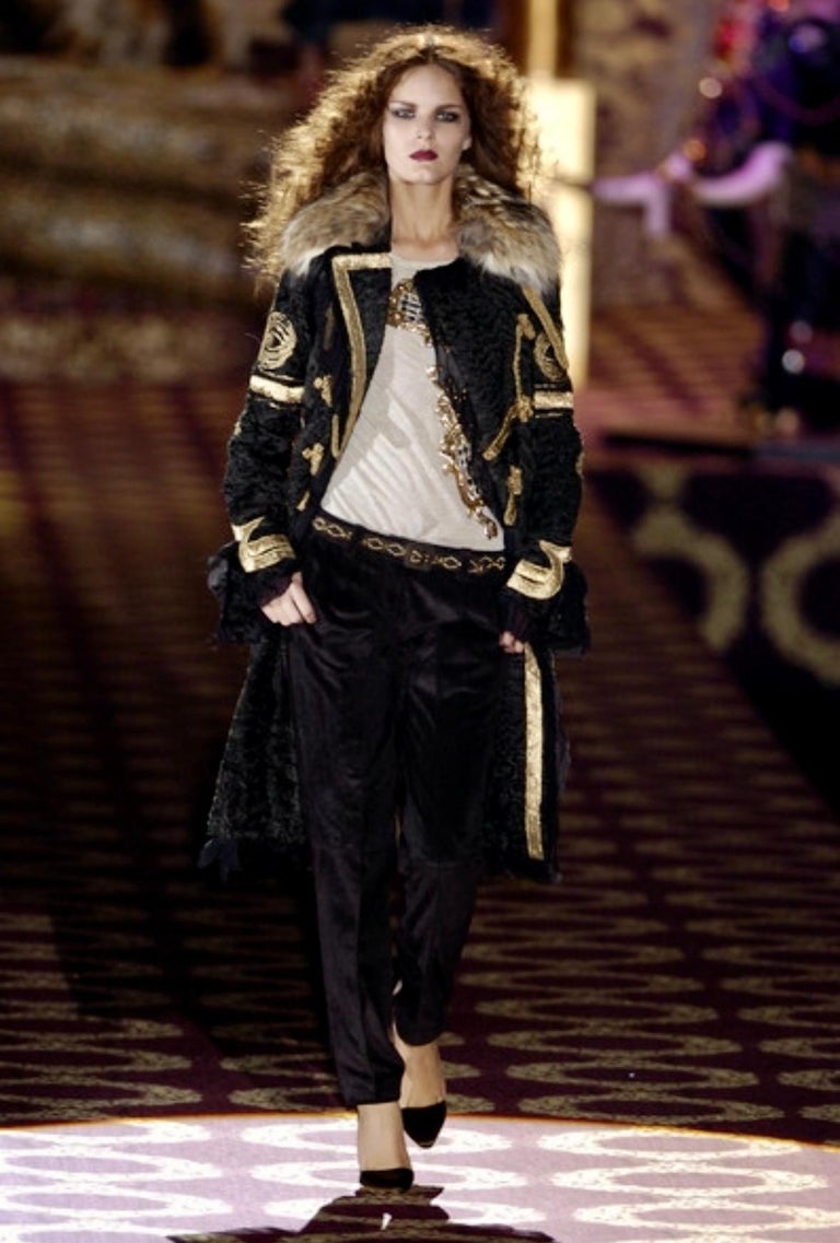 F/W 2004 Roberto Cavalli Runway Purple Persian Lamb Fur Toggle Coat For ...