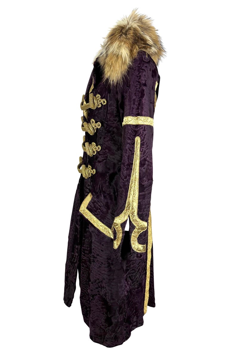 F/W 2004 Roberto Cavalli Runway Purple Persian Lamb Fur Toggle Coat For ...