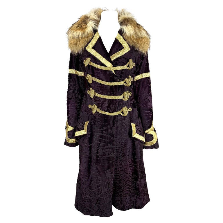 F/W 2004 Roberto Cavalli Runway Purple Persian Lamb Fur Toggle Coat For ...