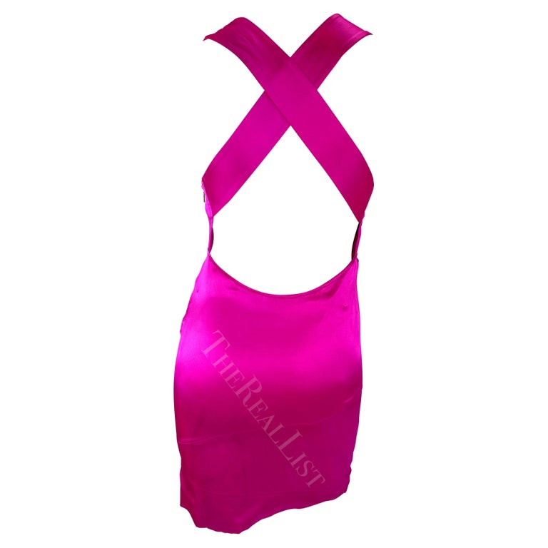F/W 2004 Versace by Donatella Hot Pink Satin Mini Strap Backless ...