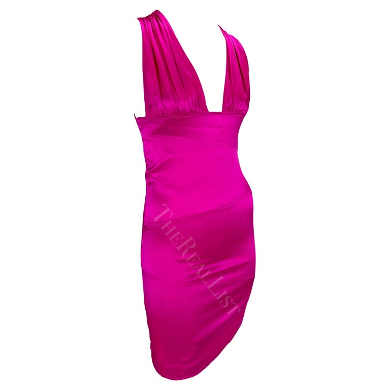 F/W 2004 Versace by Donatella Hot Pink Satin Mini Strap Backless ...