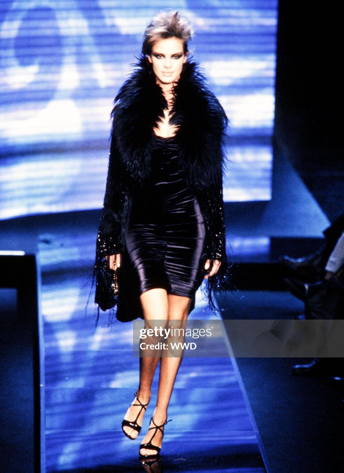 F/W 2004 Versace by Donatella Runway Heavily Beaded Fringe Fur Trim ...