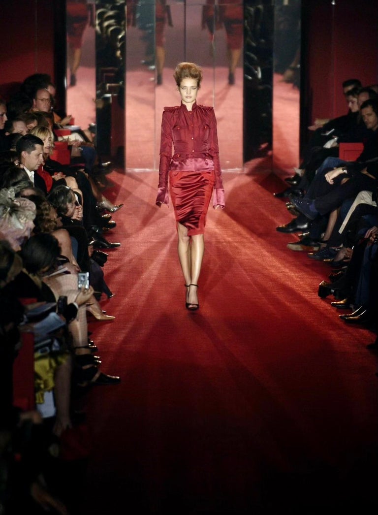 F/W 2004 Yves Saint Laurent by Tom Ford Runway Red Silk Satin Cropped ...