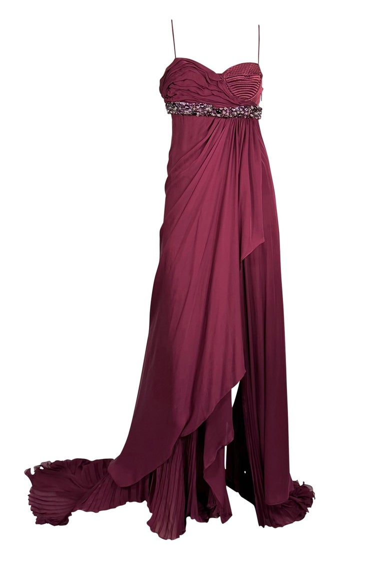 F/W 2005 Roberto Cavalli Runway Purple Rhinestone Silk Chiffon Satin ...