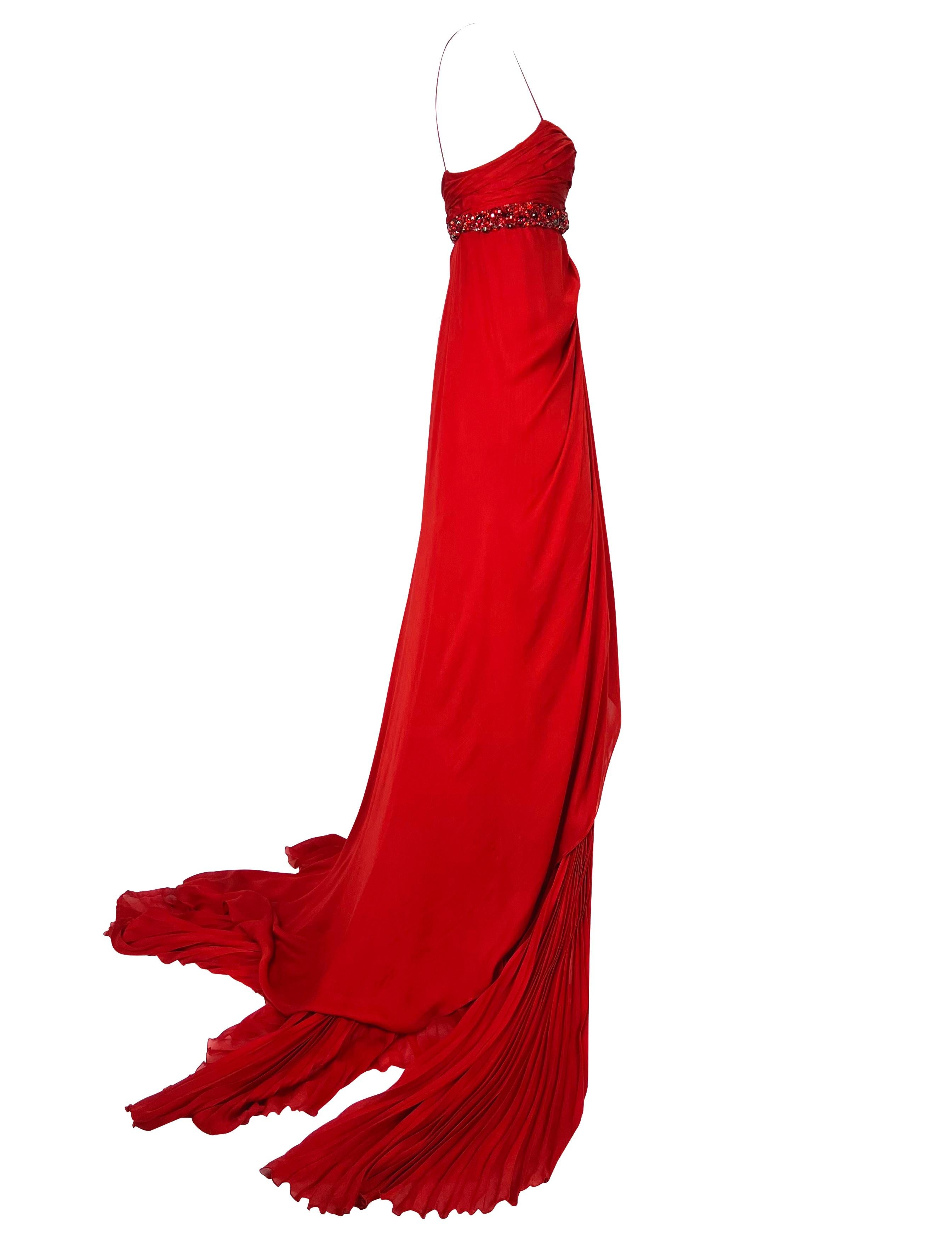 F/W 2005 Roberto Cavalli Runway Red Rhinestone Silk Chiffon Satin Maxi ...