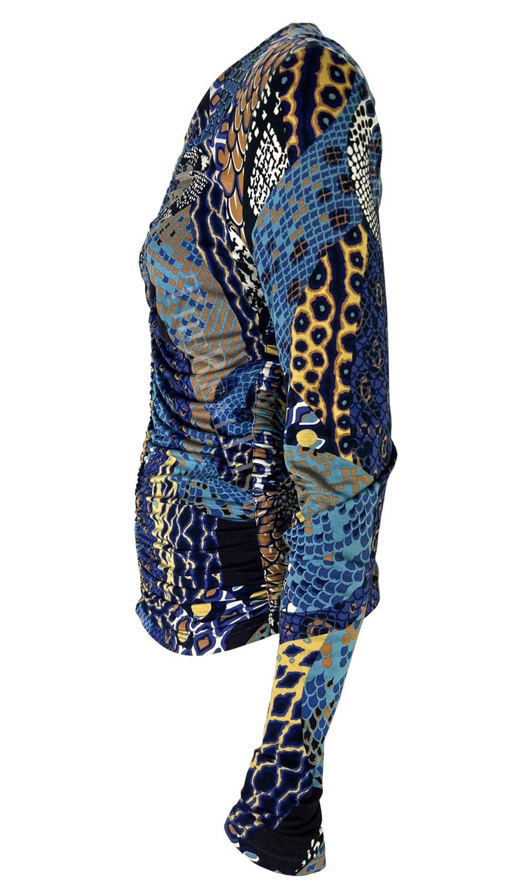 F/W 2005 Versace by Donatella Ruched Stretch Snake Print Long Sleeve ...