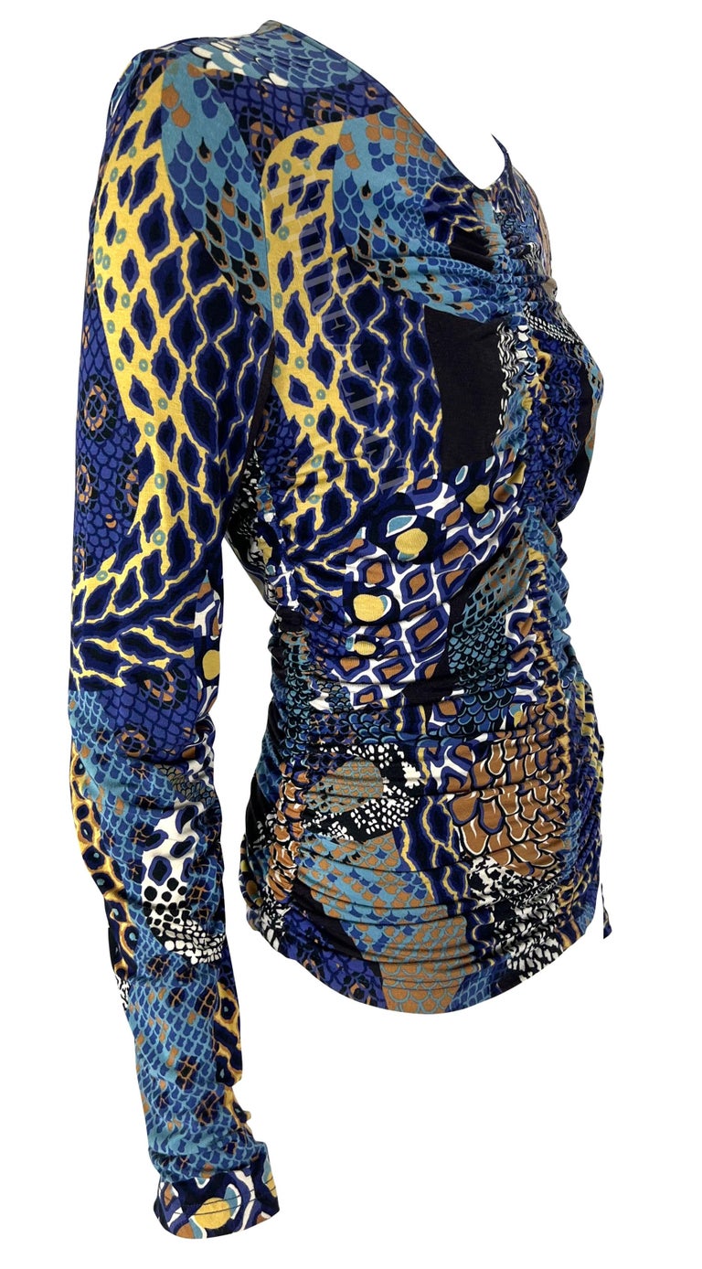 F/W 2005 Versace by Donatella Ruched Stretch Snake Print Long Sleeve ...