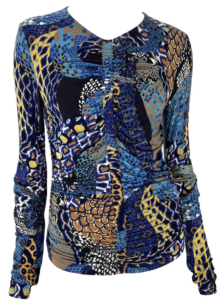 F/W 2005 Versace by Donatella Ruched Stretch Snake Print Long Sleeve ...