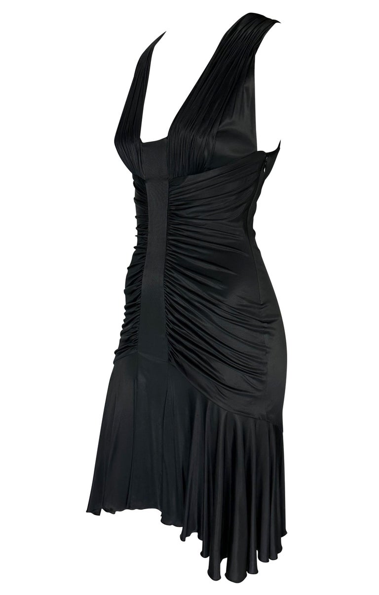 F/W 2006 Versace by Donatella Ruched Black Stretch Viscose Flare Dress ...