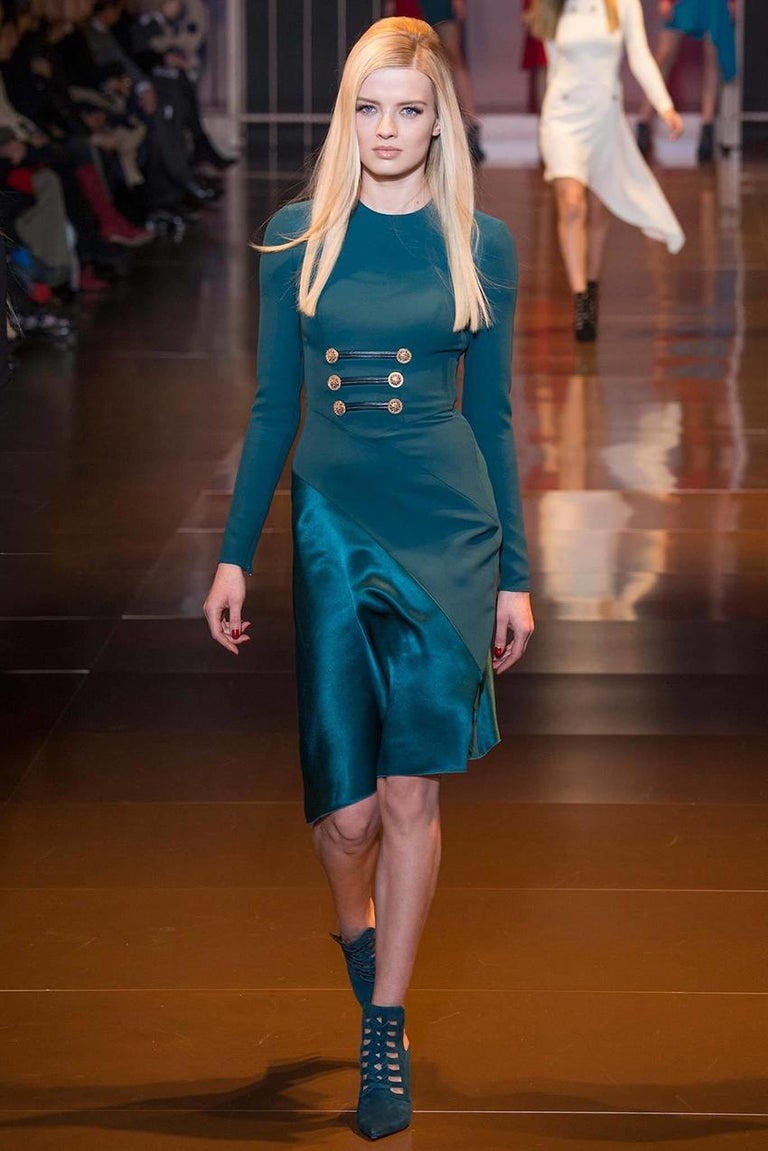 F/W 2014 look # 2 NEW VERSACE GREEN DRESS 38 - 2 For Sale at 1stDibs