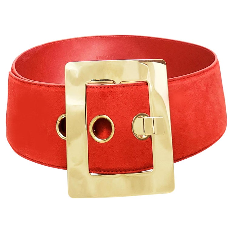 F/W 2015 L# 8 VERSACE RED SUEDE BELT w/GOLD TONE BUCKLE 85/34 For Sale ...