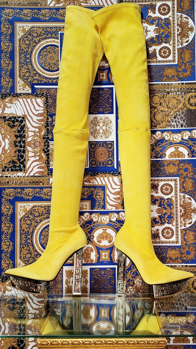 F/W 2015 Look # 10 NEW VERSACE YELLOW SUEDE BOOTS 40 - 10 at 1stDibs ...