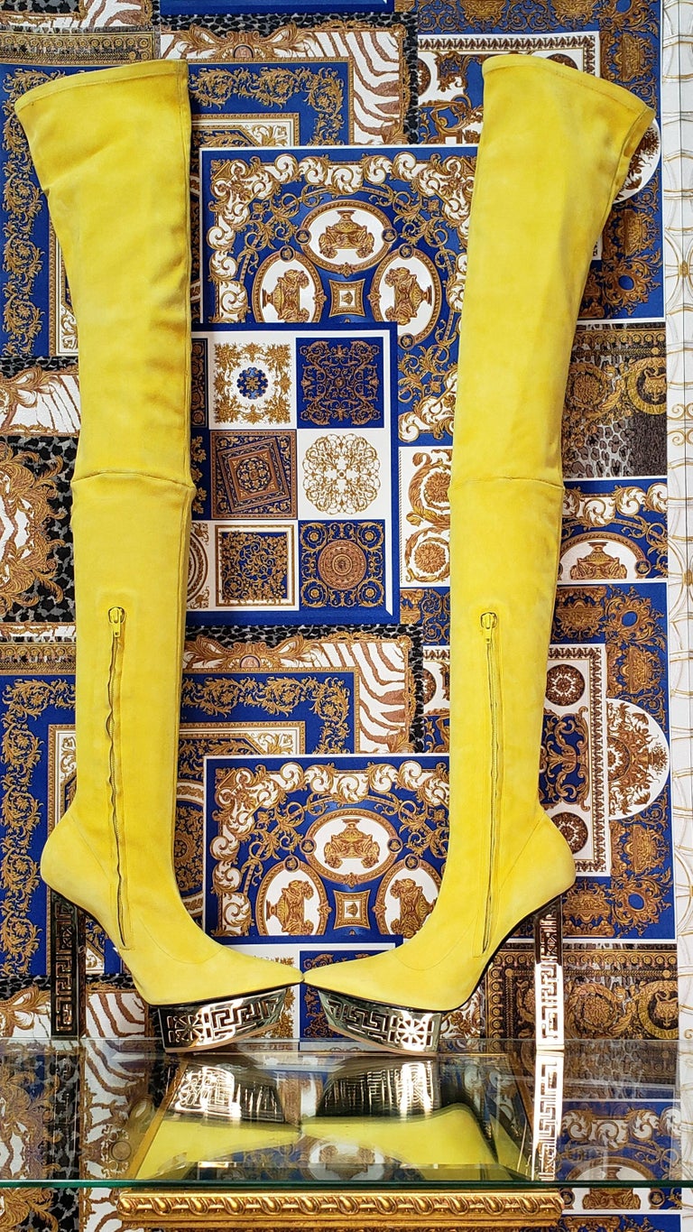 F/W 2015 Look # 10 NEW VERSACE YELLOW SUEDE BOOTS 40 - 10 at 1stDibs ...