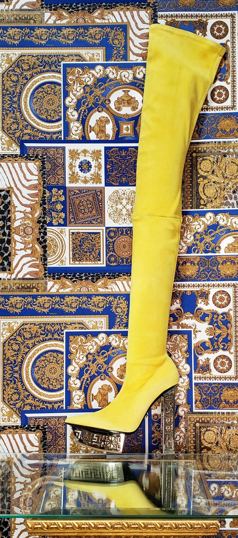 F/W 2015 Look # 10 NEW VERSACE YELLOW SUEDE BOOTS 40 - 10 at 1stDibs ...