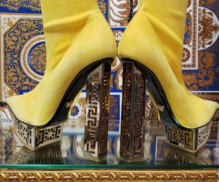 F/W 2015 Look # 10 NEW VERSACE YELLOW SUEDE BOOTS 40 - 10 at 1stDibs ...