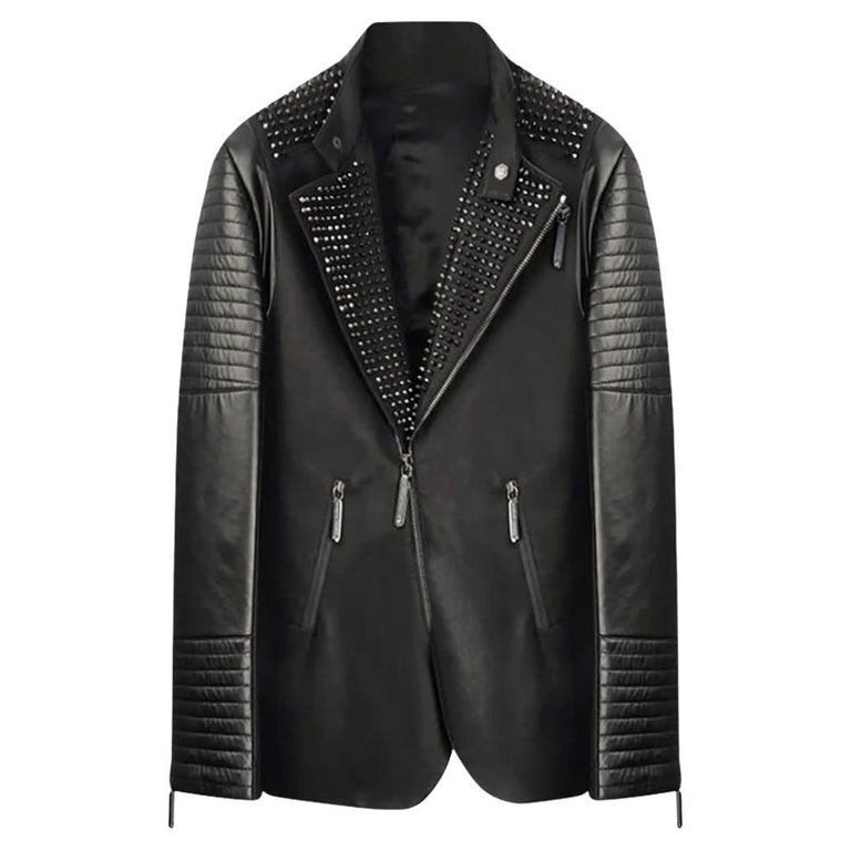 F/W 2015 PHILIPP PLEIN BLACK FAUX LEATHER MOTORCYCLE JACKET for MEN 56 ...