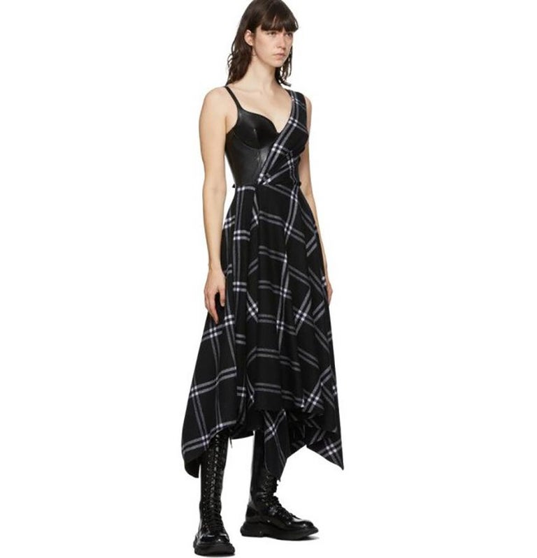 F/W 2020 L# 5 ALEXANDER MCQUEEN BLACK and PURPLE LEATHER CORSET Dress ...