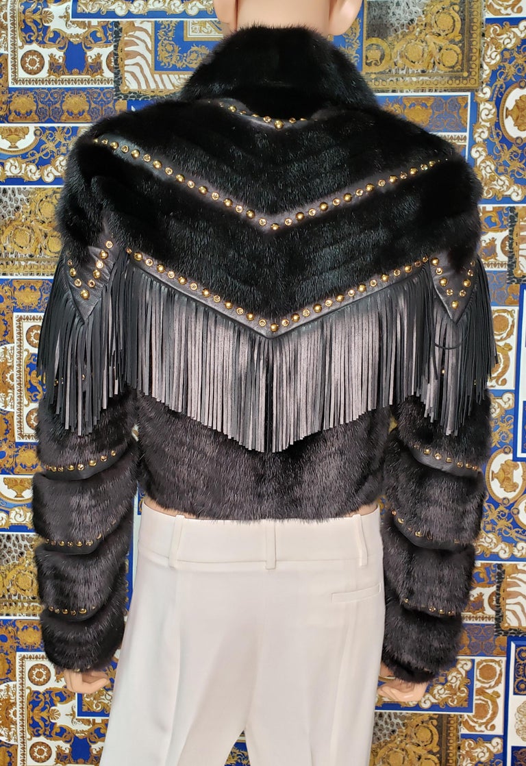 F/W14 Look #19 VERSACE FUR JACKET with STUDS, CRYSAL and LEATHER FRINGE ...