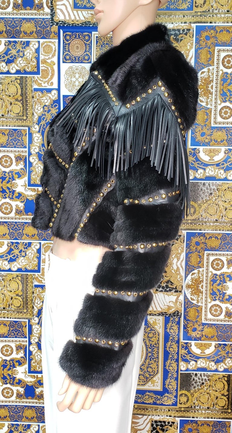 F/W14 Look #19 VERSACE FUR JACKET with STUDS, CRYSAL and LEATHER FRINGE ...