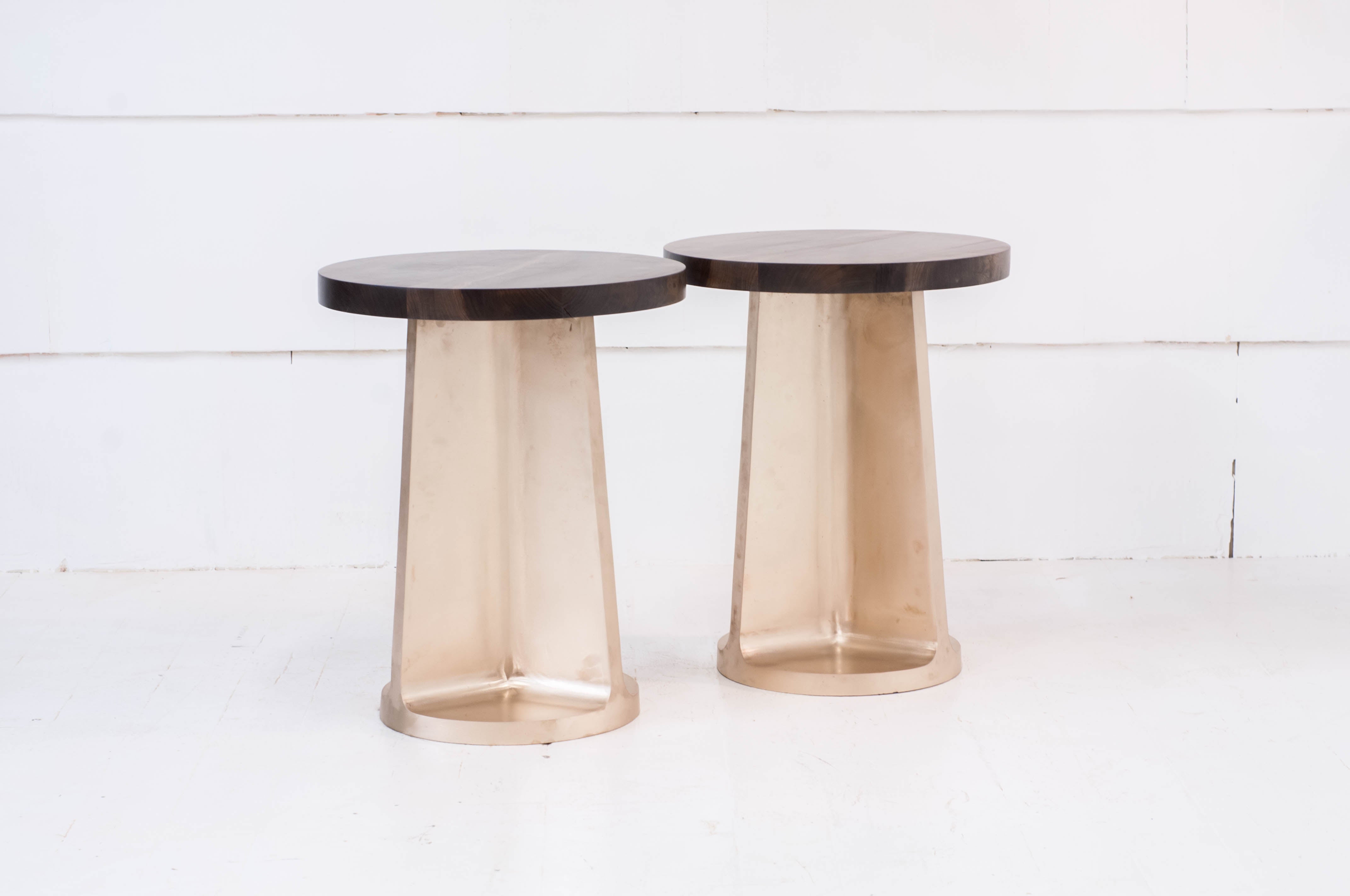 Dolmen Table pair in Silver Travertine and Claro Walnut by Jeff Martin ...