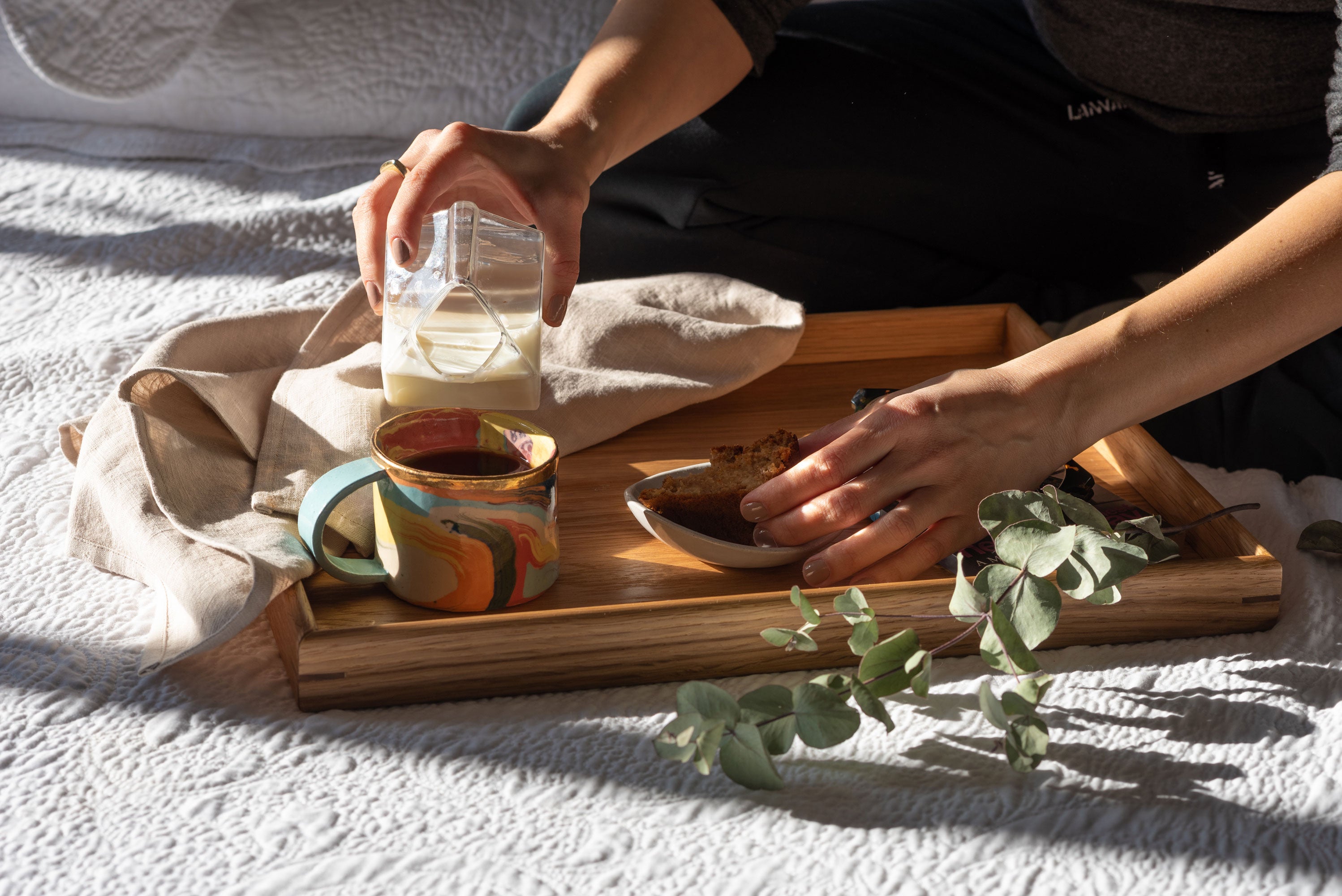 Handmade Square Black Wooden Serving Tray For Sale at 1stDibs