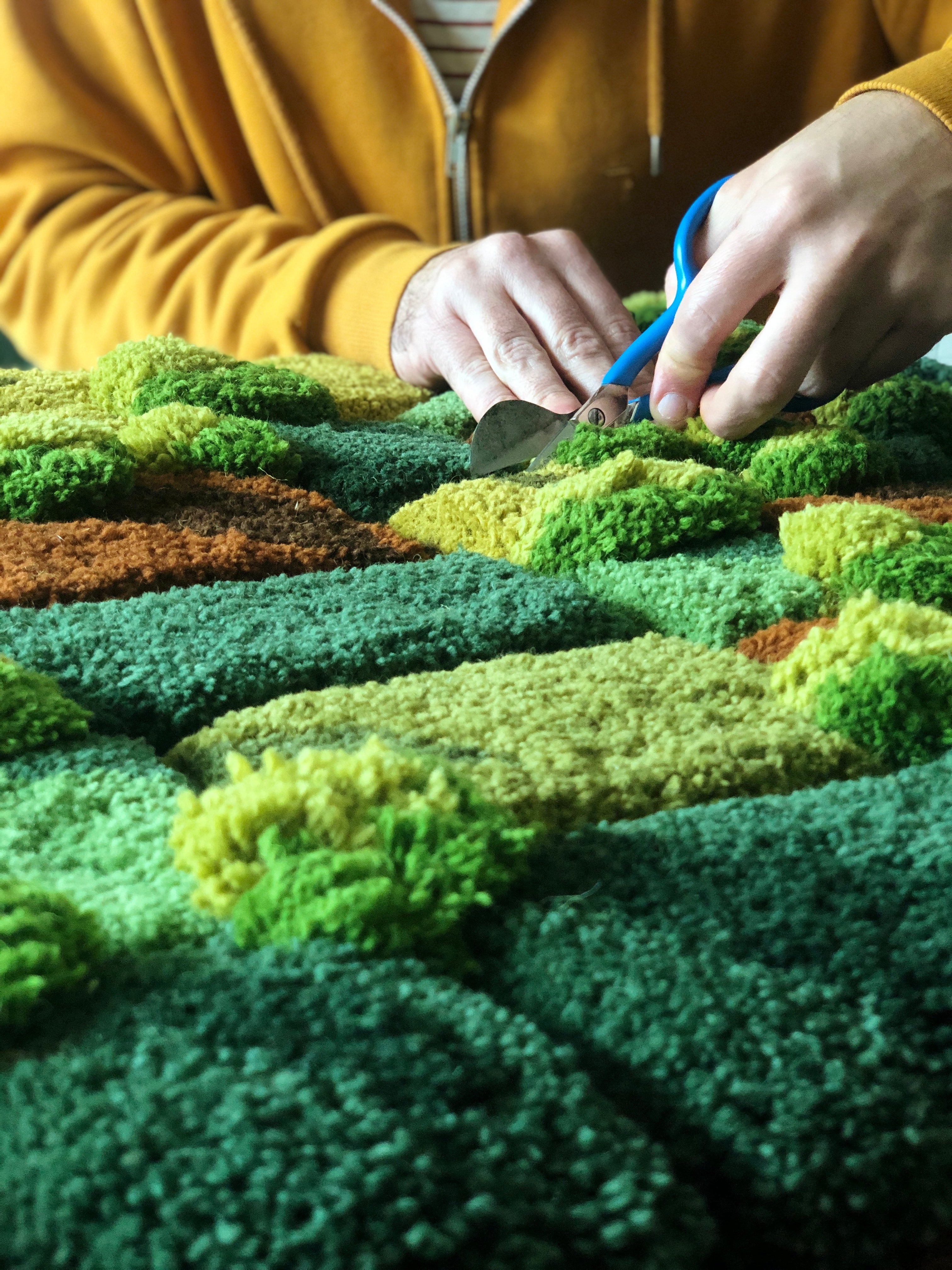 Contemporary Wool Wall Art, Abstract Green Tapestry, punch needle art ...