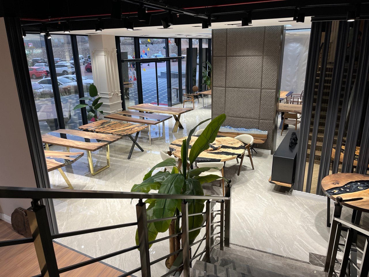 Diamond Epoxy Resin Live River Live Edge Dining Table For Sale at 1stDibs