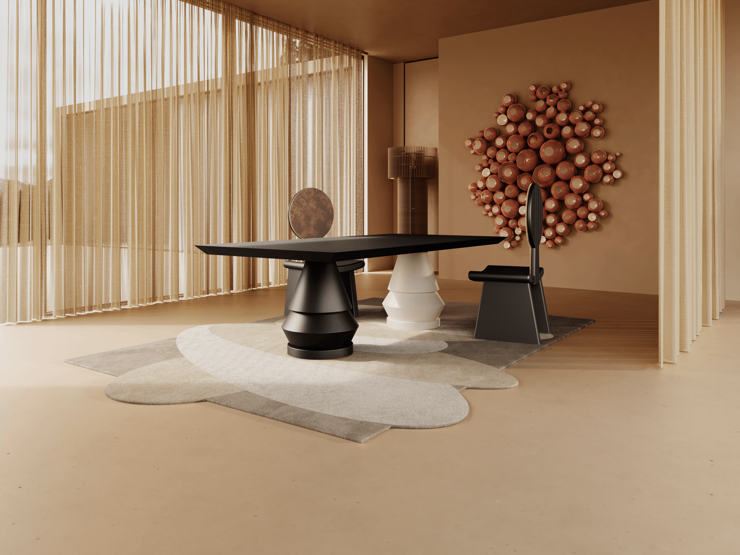 Modern Brutalist Oval Dining Table Microcement Sand and Black Matte ...