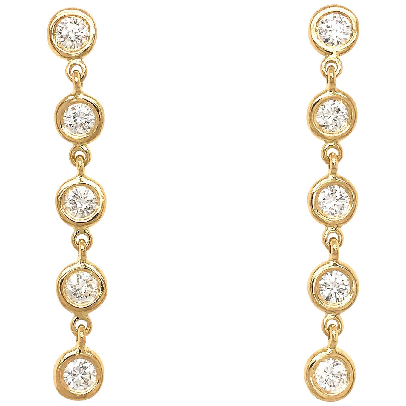 Fab Drops 18 Karat Yellow Gold Round Diamond Drop Earrings For Sale ...
