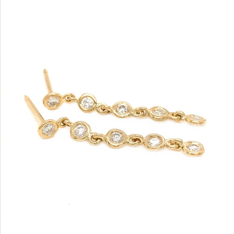 Fab Drops 18 Karat Yellow Gold Round Diamond Drop Earrings For Sale ...