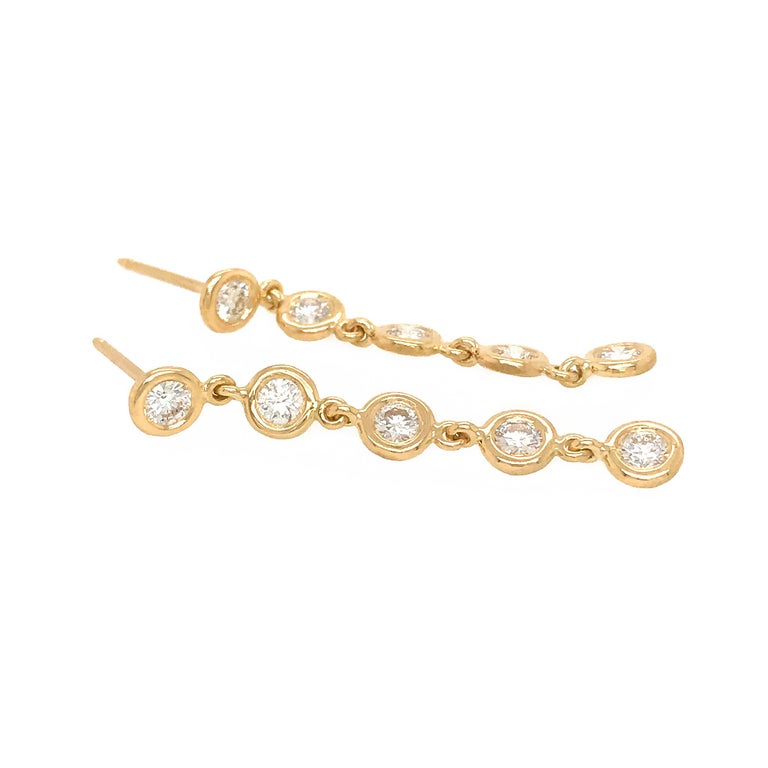 Fab Drops 18 Karat Yellow Gold Round Diamond Drop Earrings For Sale at ...