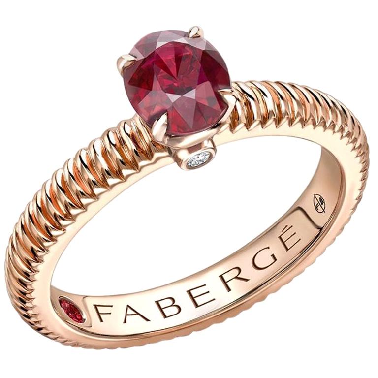 Fabergé Colours of Love Rose Gold Ruby Fluted Ring with Diamond Shoulders For Sale at 1stDibs