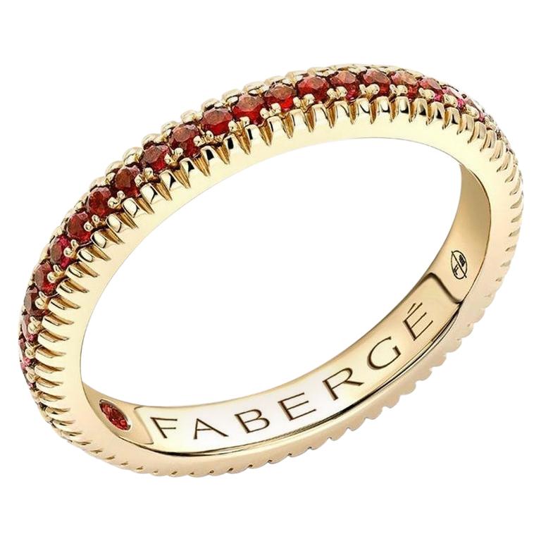 Fabergé 18K Yellow Gold Ruby Set Fluted Band Ring For Sale at 1stDibs