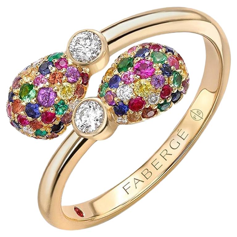 Fabergé 18K Yellow Gold Diamond Ring with Multicolour Gemstone ...