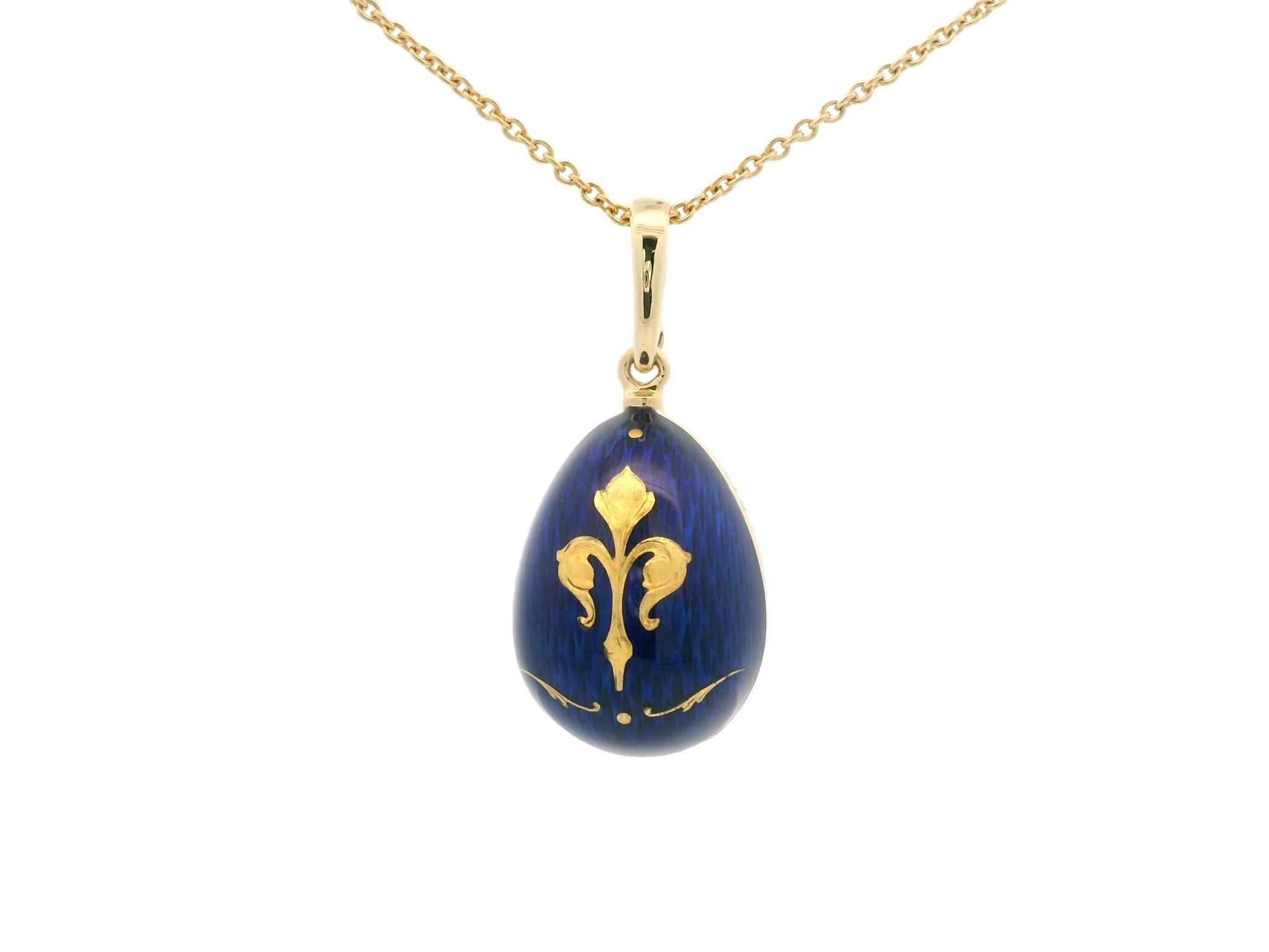 Fabergé 18K Yellow Gold Royal Blue Enamel Egg Pendant Necklace ...