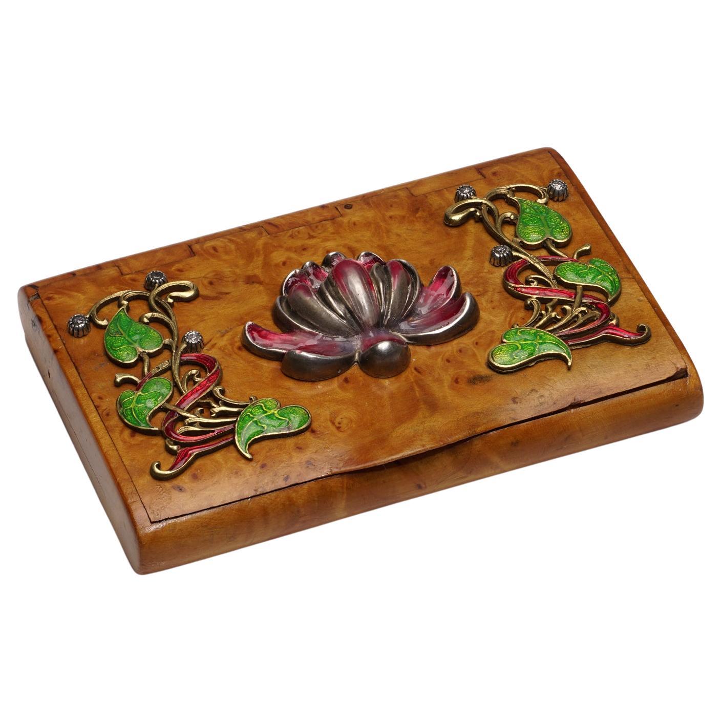 Faberge burl wood enamel and silver box For Sale at 1stDibs