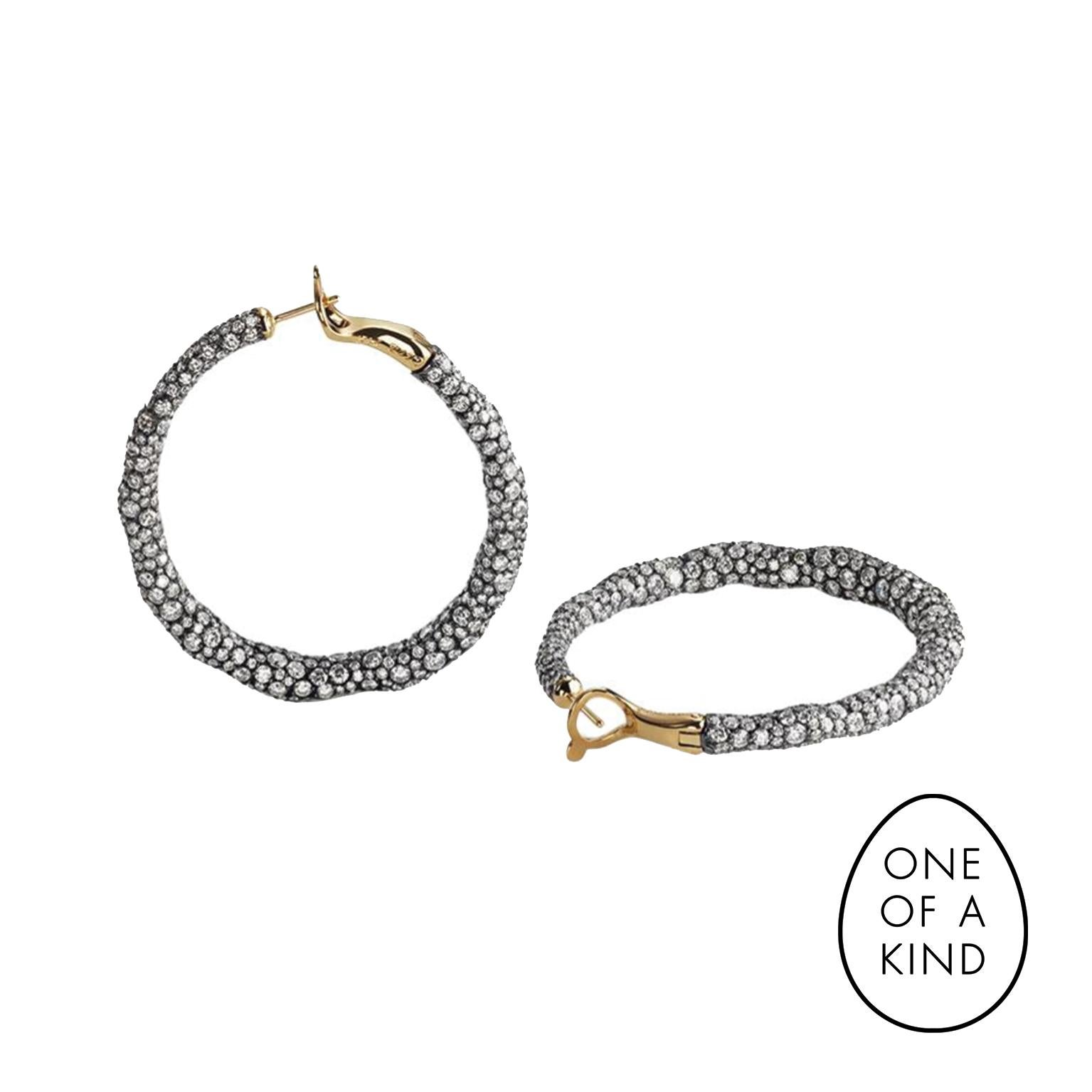 Fabergé Charmeuse 18K Gold and Silver Diamond Encrusted Hoop Earrings ...